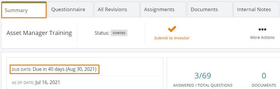 Check Due Date On A Project DiligenceVault User Manual